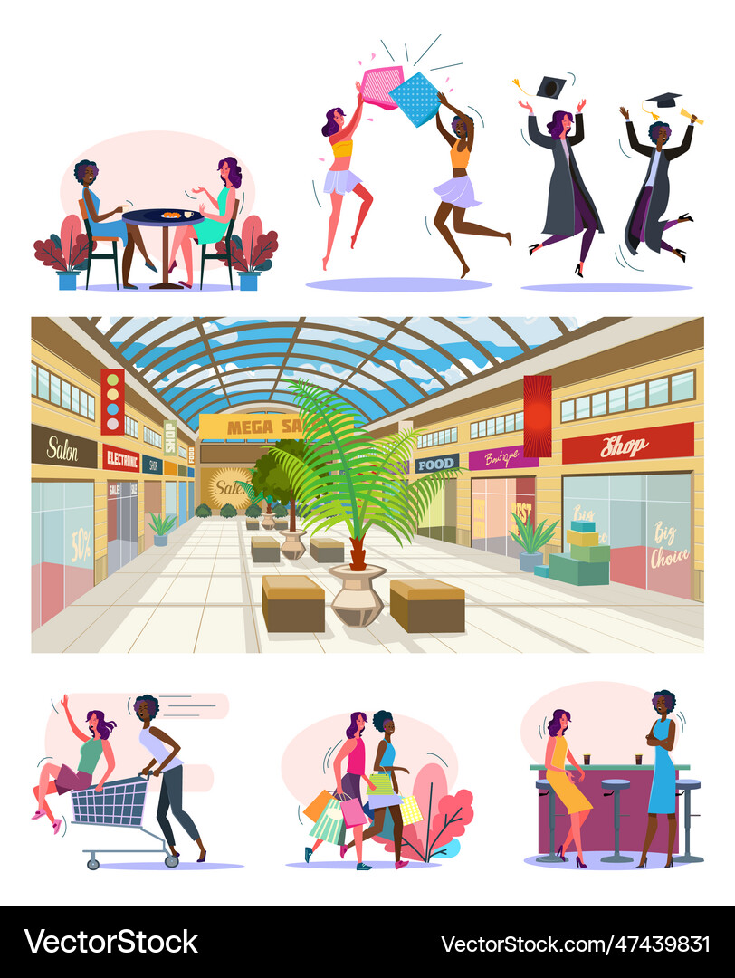 Female friends having fun together set Royalty Free Vector
