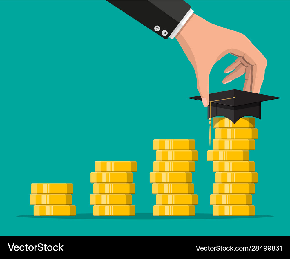 Graduation cap and gold coin Royalty Free Vector Image