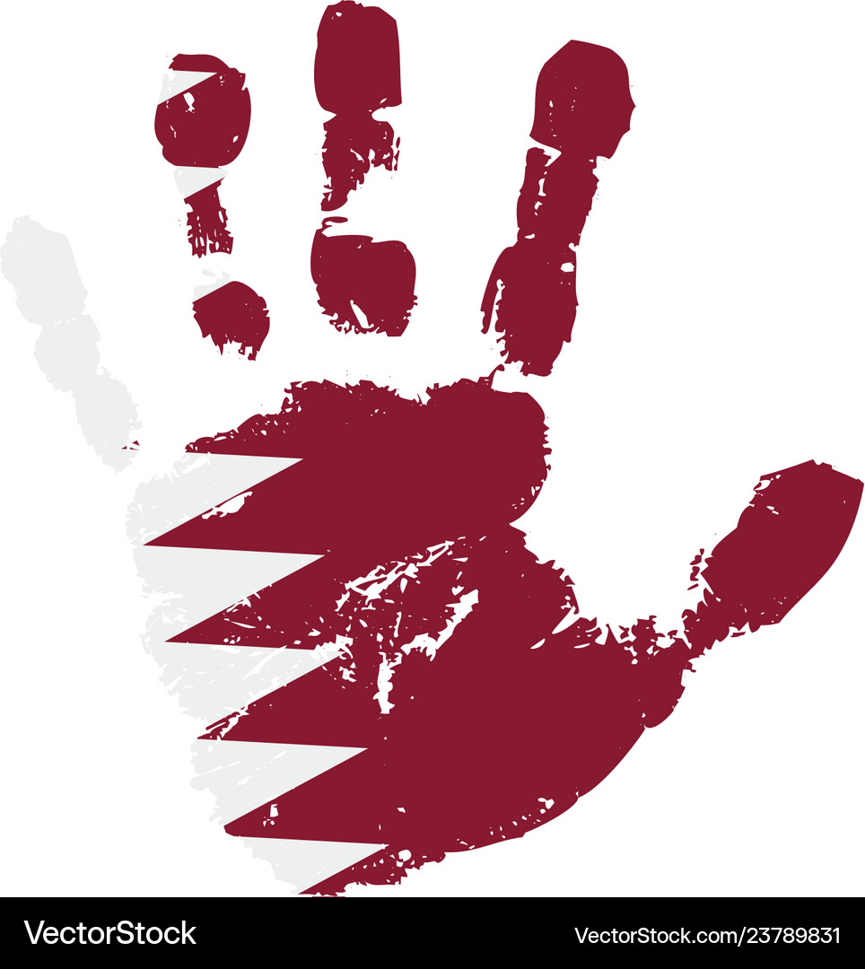 Qatar flag and hand on white background Royalty Free Vector