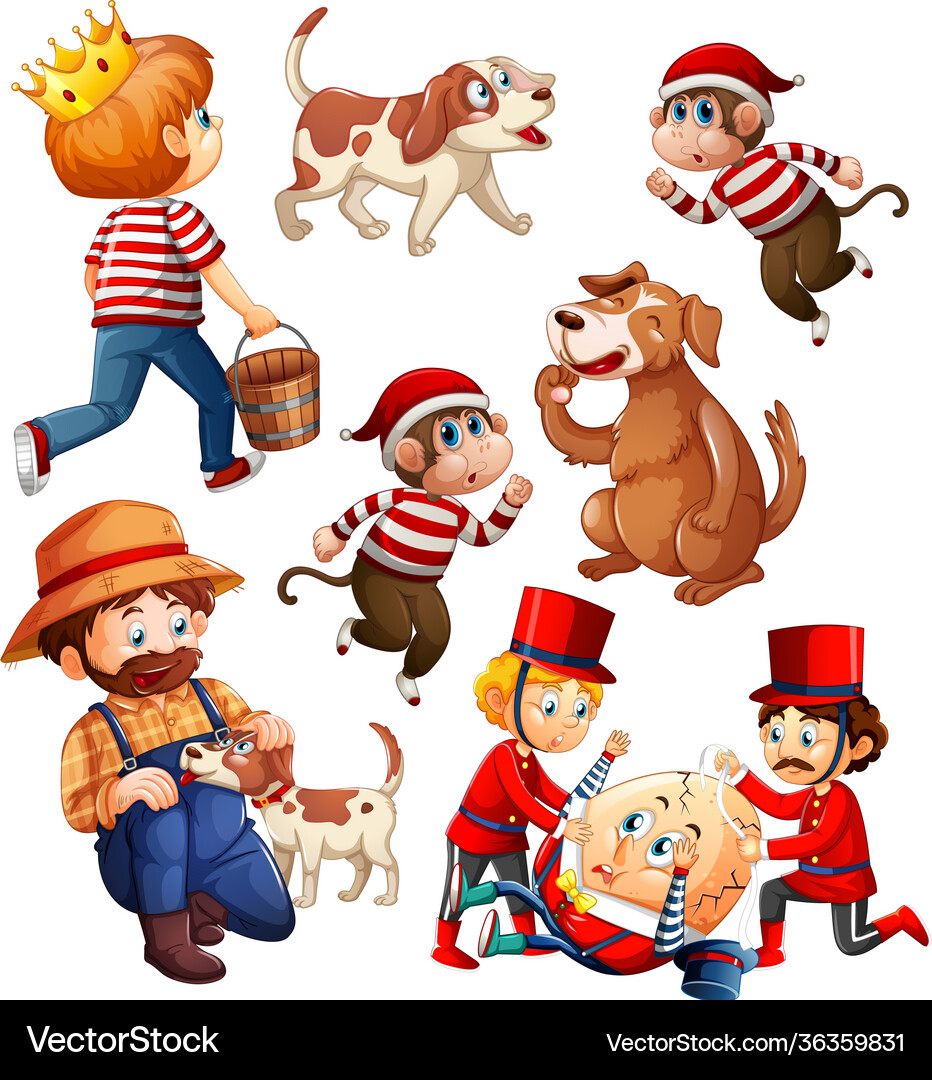 Set fantasy cartoon character isolated Royalty Free Vector