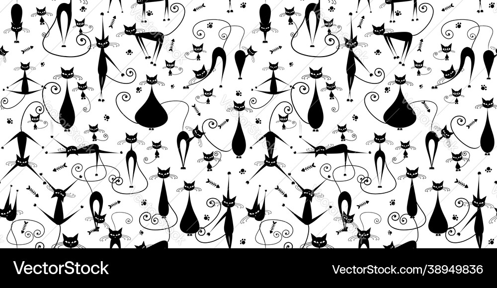 Black cats seamless pattern for your design Vector Image