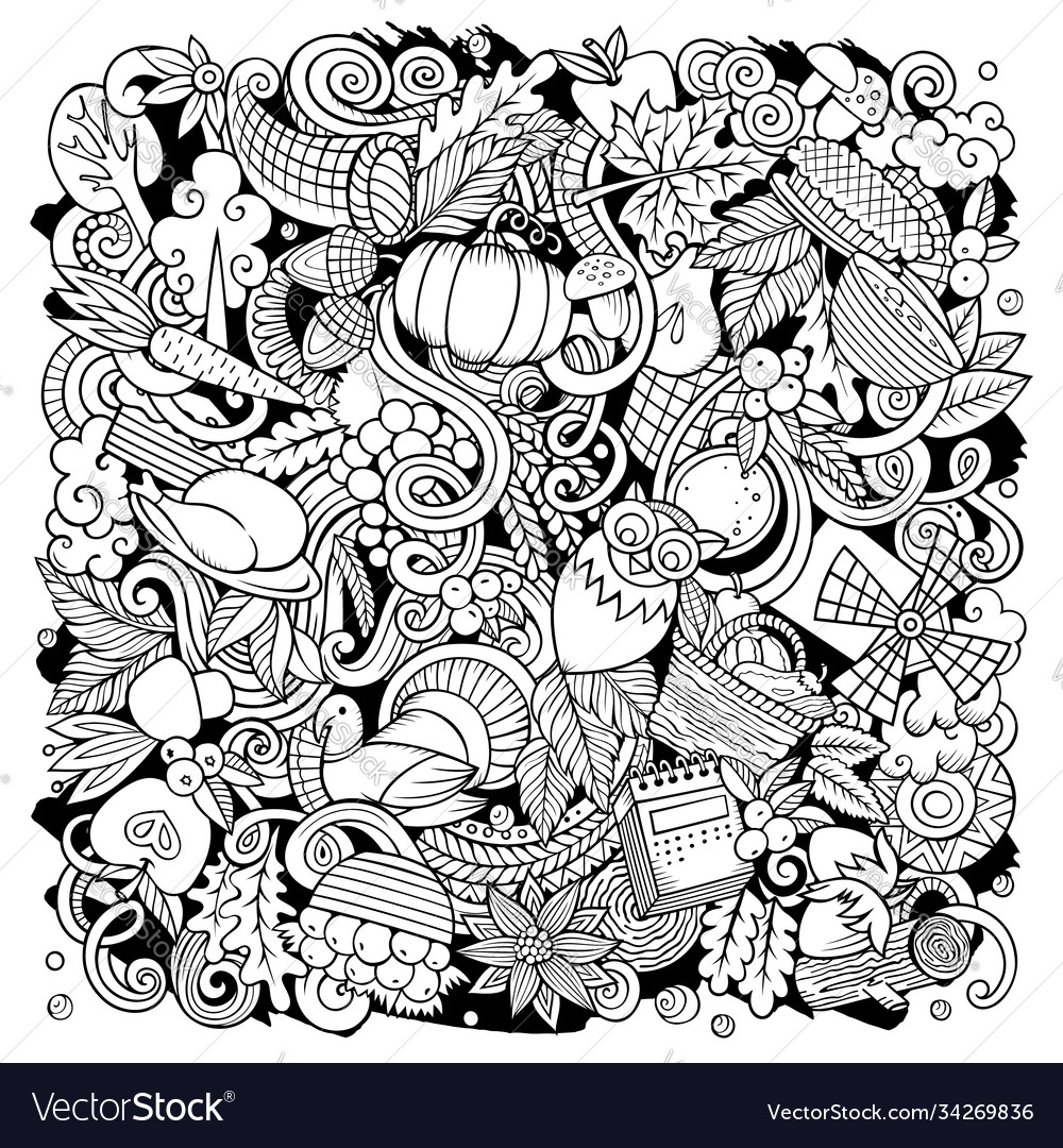 Cartoon doodles happy thanksgiving day Royalty Free Vector