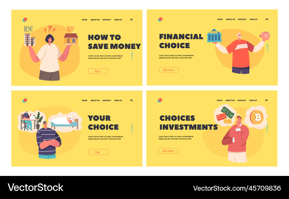 Financial literacy landing page template set Vector Image