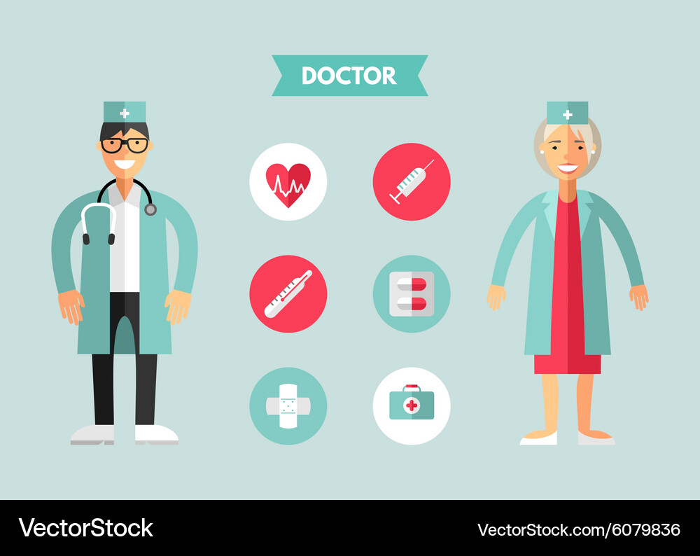 Flat design doctor with icon set infographic Vector Image