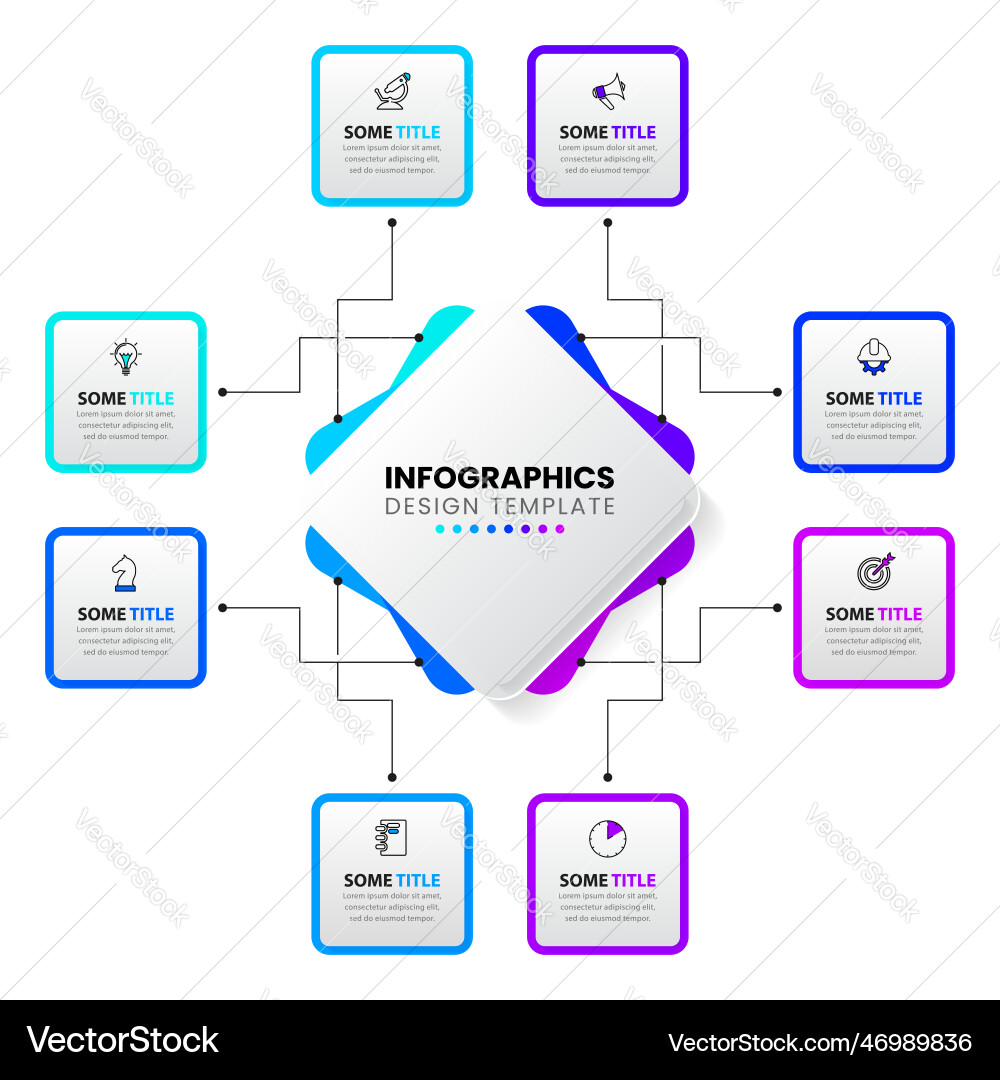 Infographic template 8 squares with text and icons