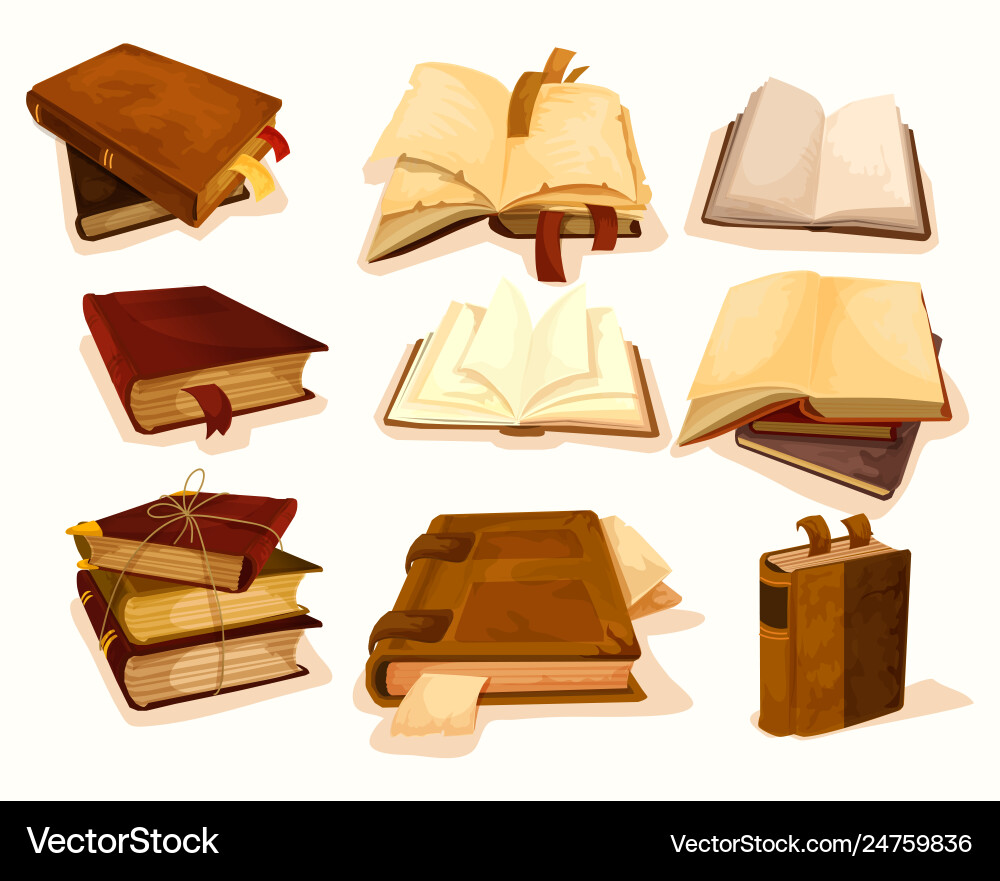 Old or retro books with bookmark in pile or stack Vector Image