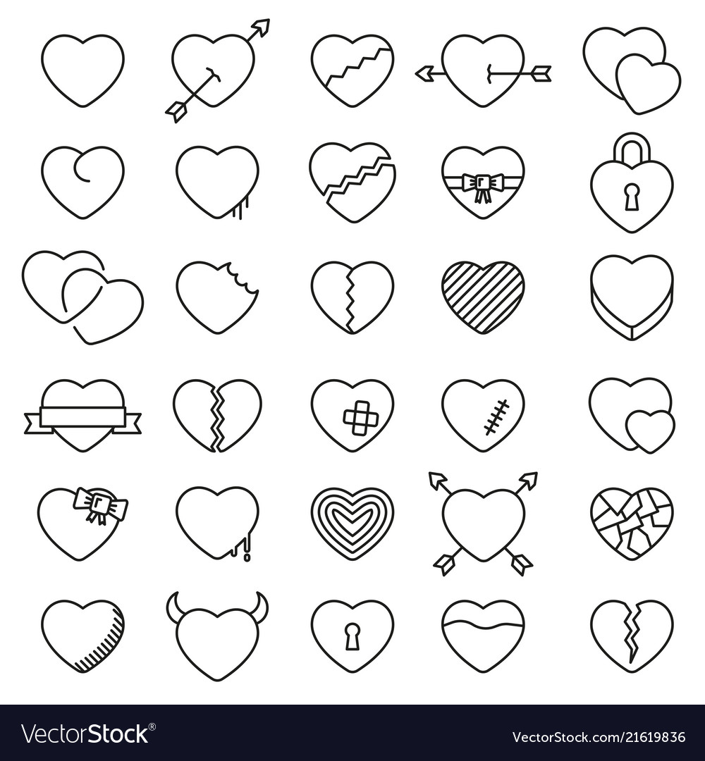 Set 30 simple icons hearts for valentines day Vector Image