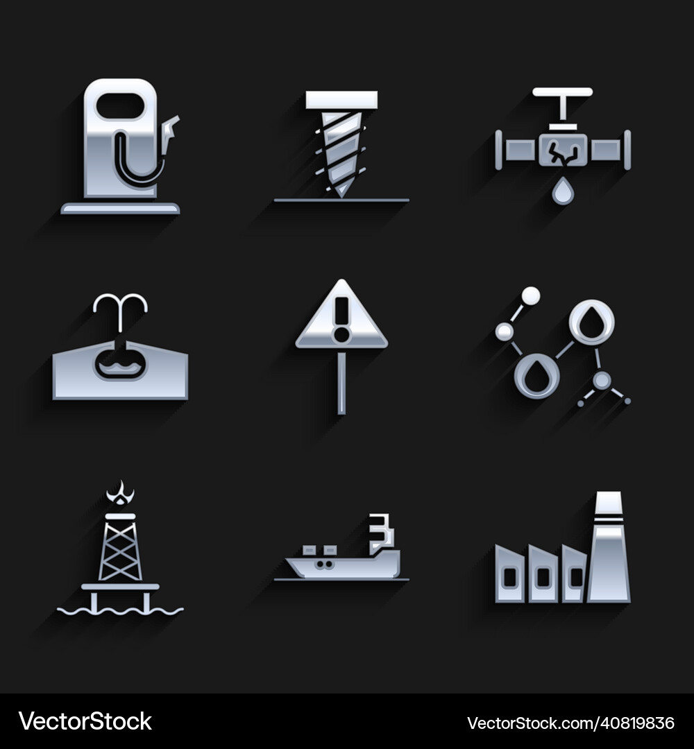 Set exclamation mark in triangle oil tanker ship Vector Image