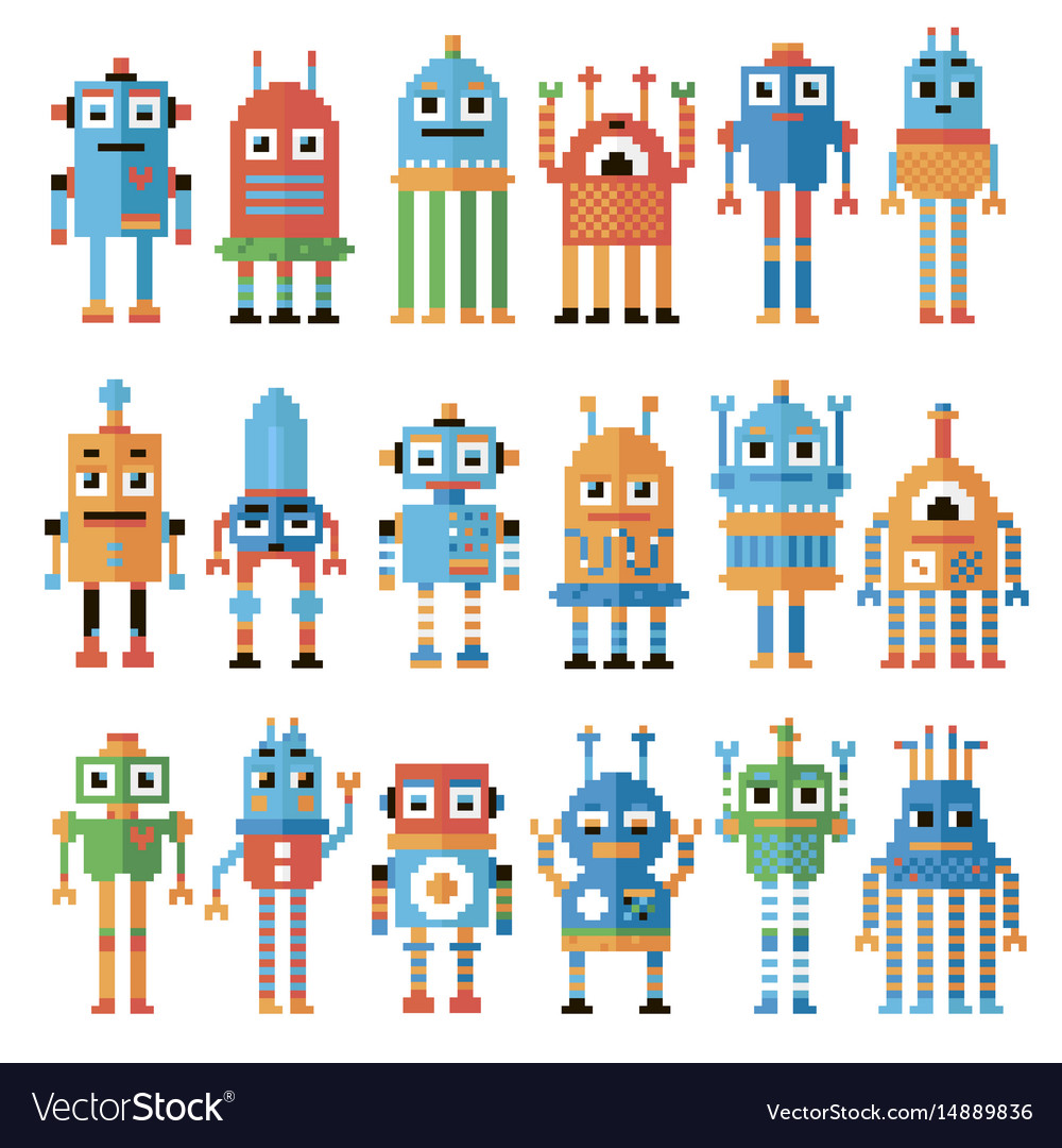Set pixel robots Royalty Free Vector Image - VectorStock
