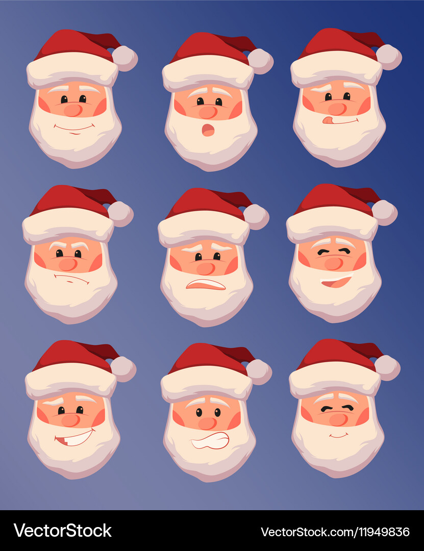 Set santa claus with different facial Royalty Free Vector