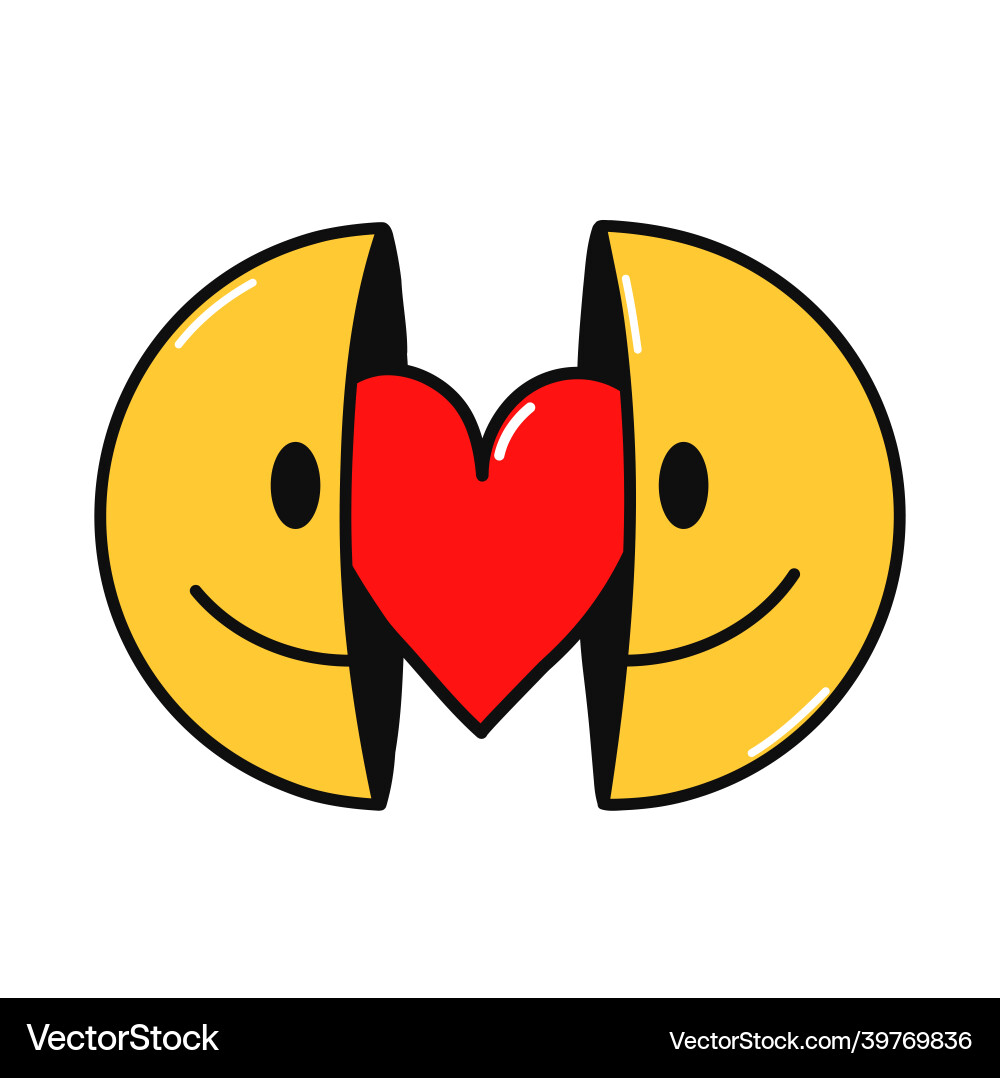 Two half of smile face with heart inside Vector Image