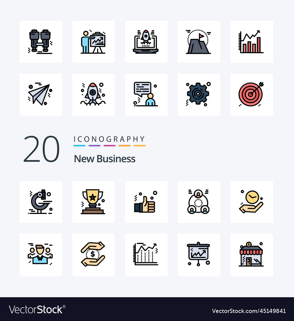 20 new business line filled color icon pack like Vector Image
