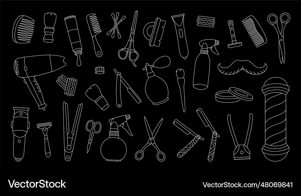 Barber shop outline kit hairdressing tools set Vector Image