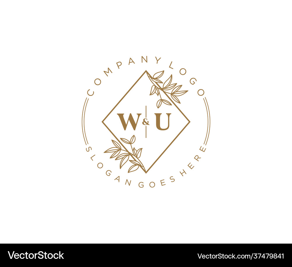 Initial wu letters beautiful floral feminine Vector Image