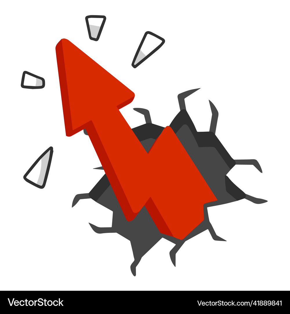 Red arrow break wall cracks and fragment Vector Image