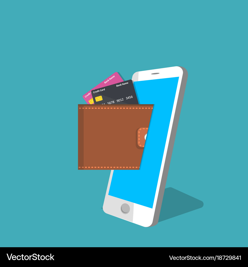 Smartphone screen with wallet and credit cards Vector Image