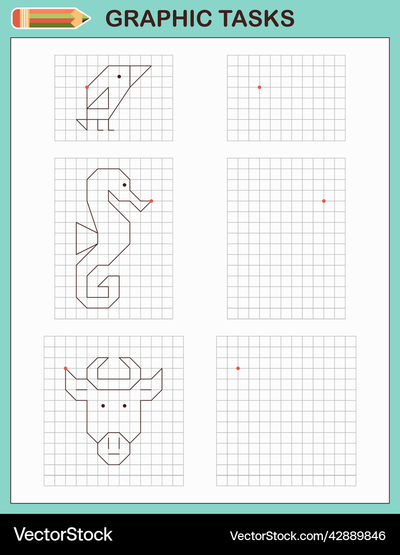 Graphic tasks by cells educational games for kids Vector Image