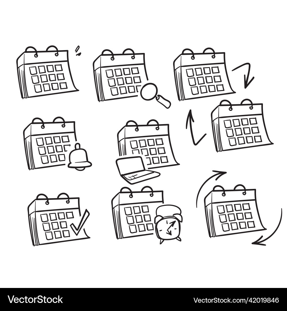 Hand drawn doodle simple set of calendar related Vector Image