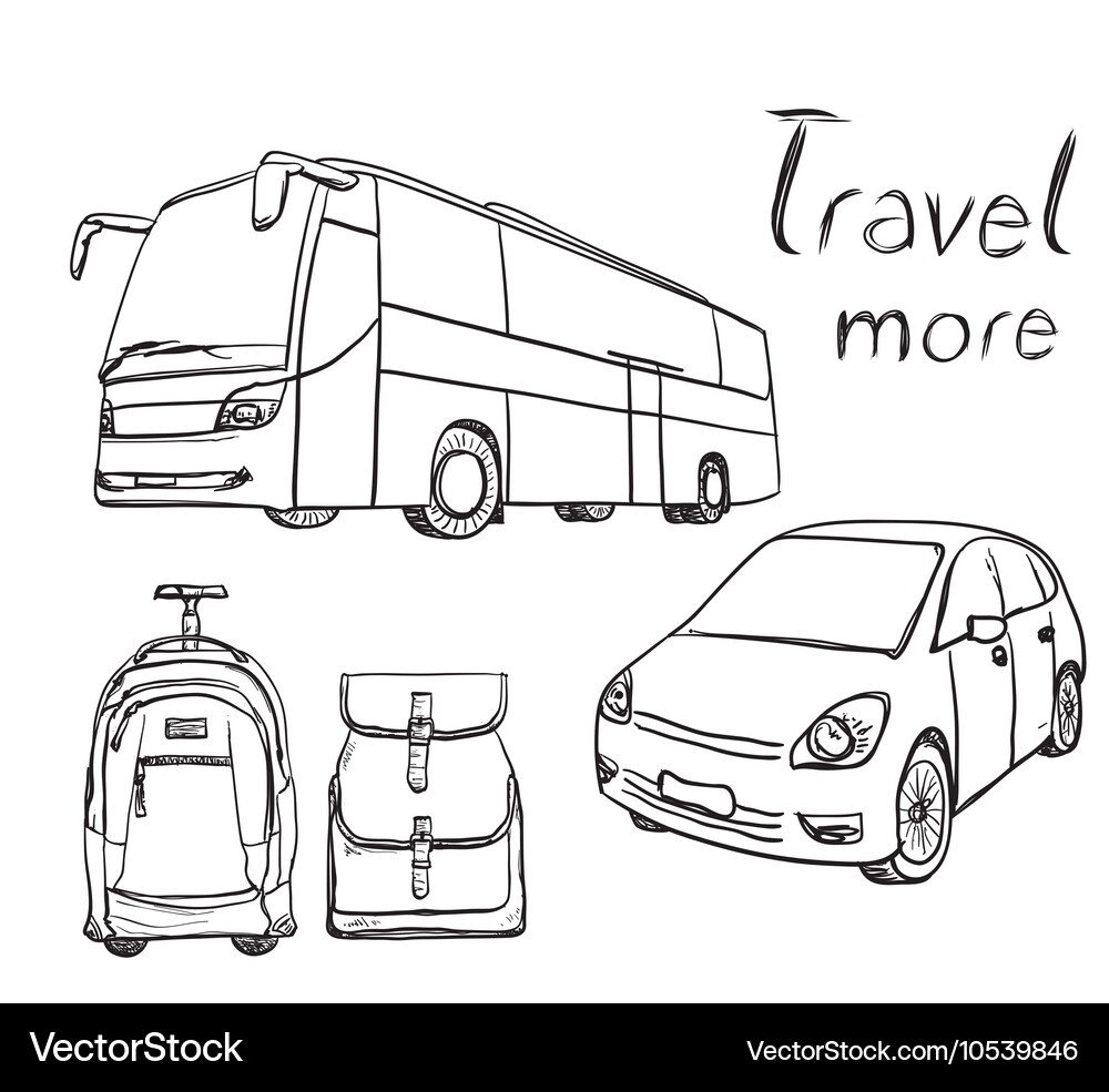 Hand drawn transport set backpack for travel Vector Image