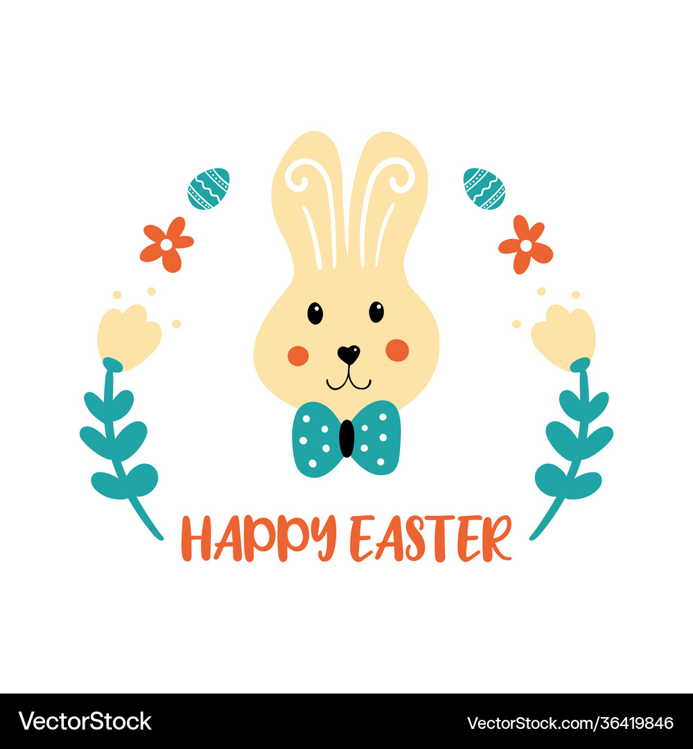 Happy easter cute cartoon card with bunny Vector Image
