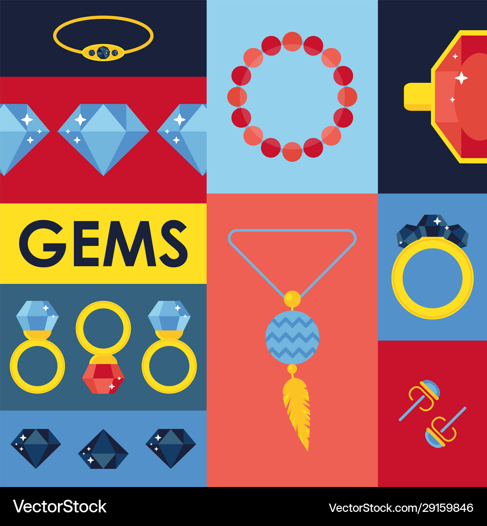 Jewelry gems in flat style Royalty Free Vector Image
