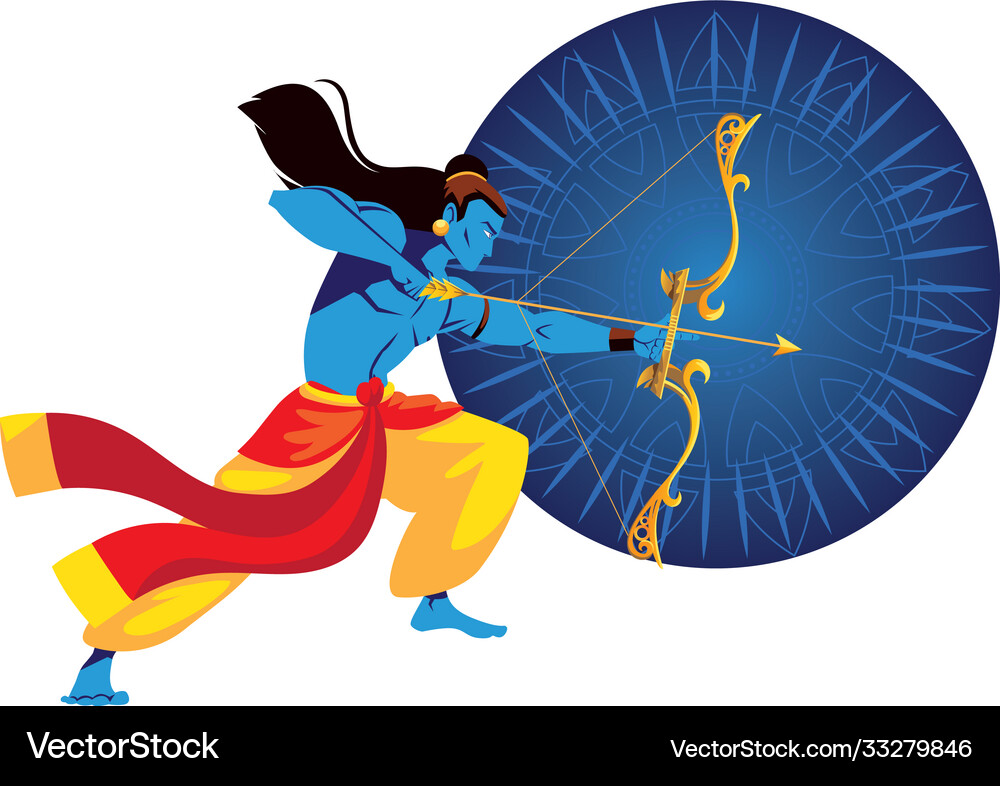 Lord ram cartoon with bow and arrow in front Vector Image