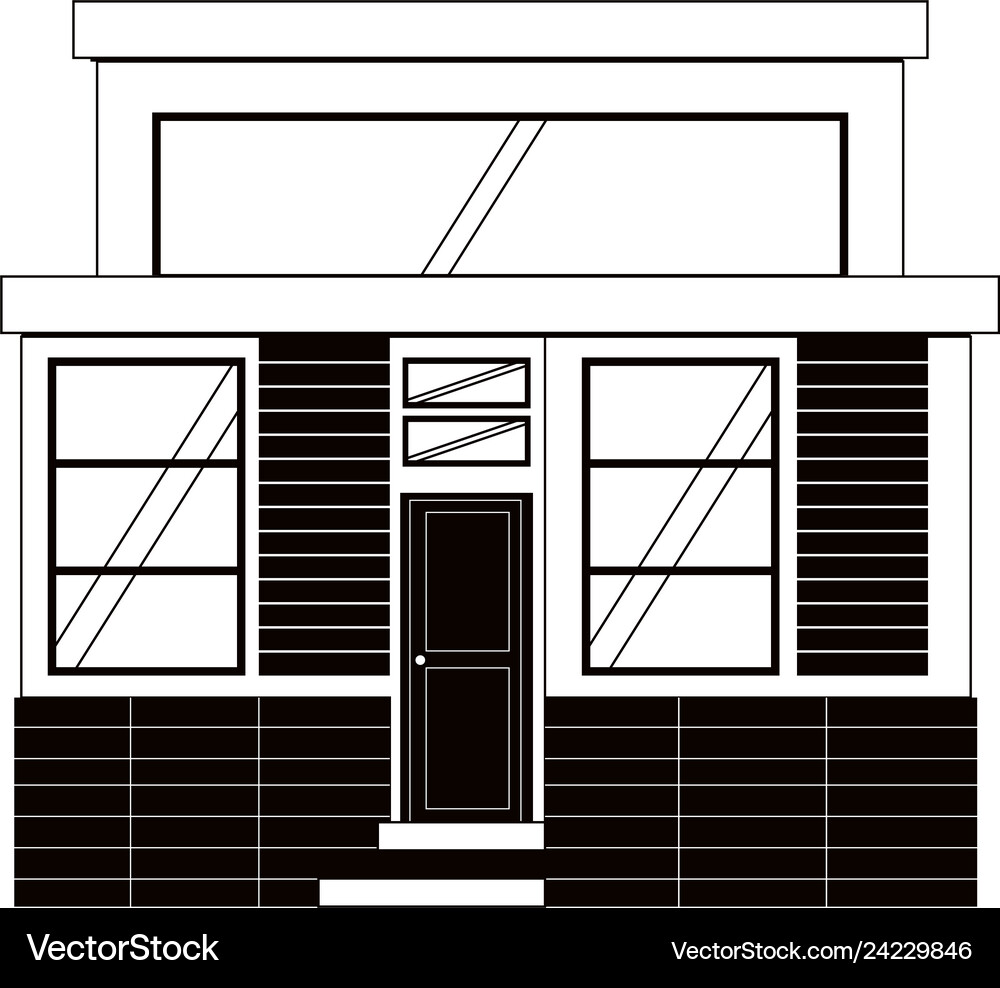 Monochrome front view of a modern house Royalty Free Vector