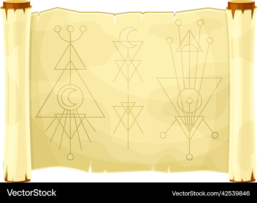 Old paper scroll or manuscript with spell symbol Vector Image