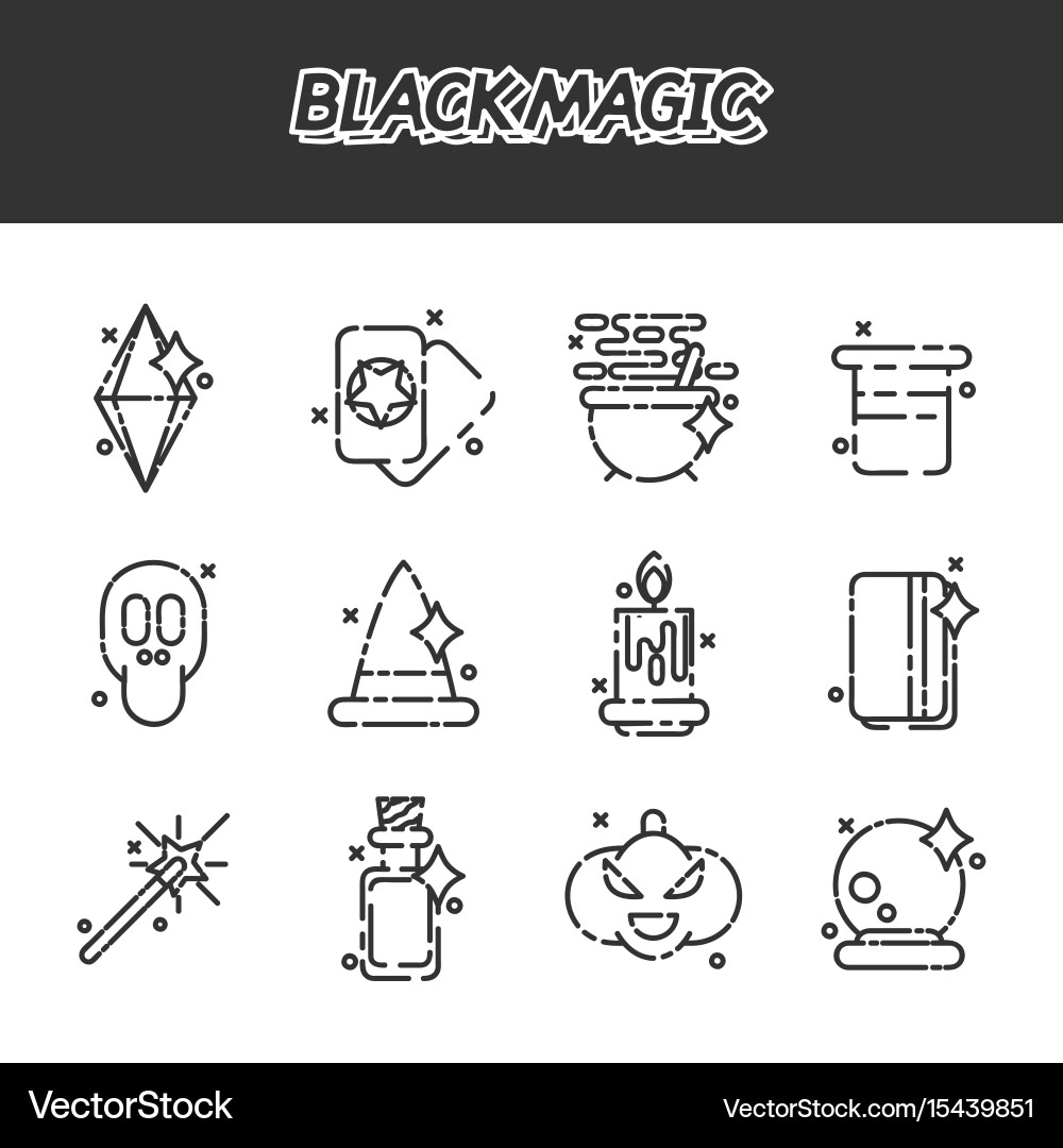 Black magic cartoon concept icons Royalty Free Vector Image