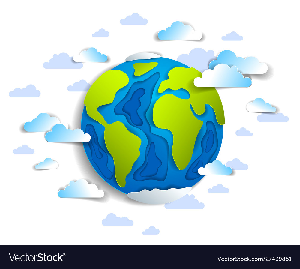 Cartoon earth and clouds in sky modern style Vector Image