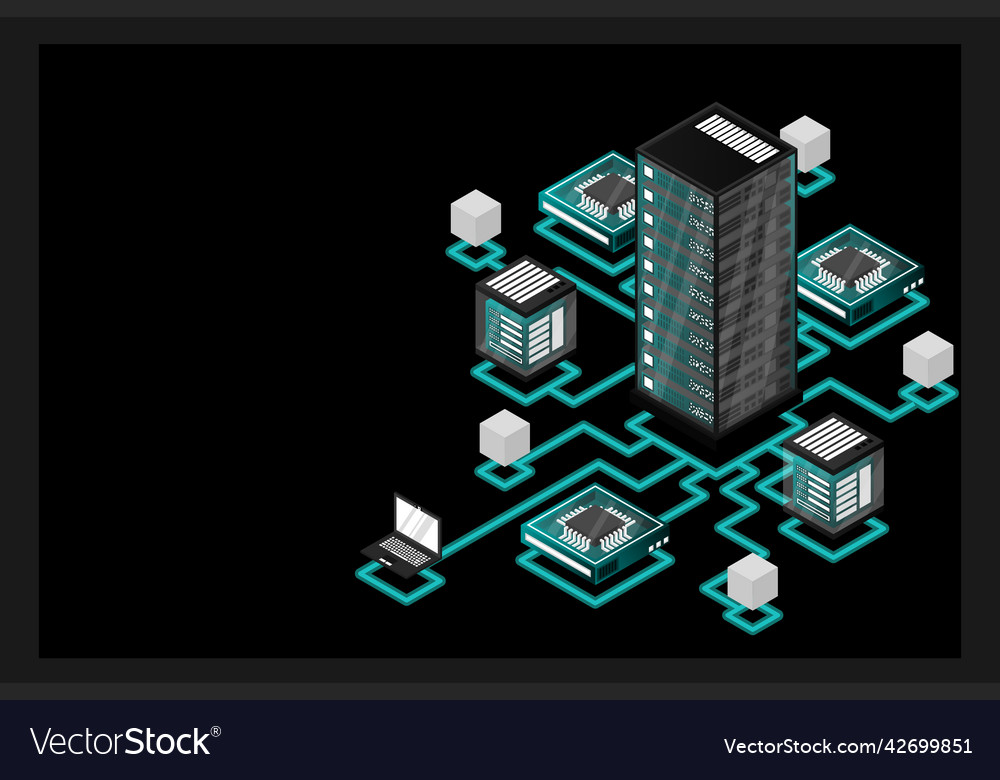 Concept of data network management isometric map Vector Image