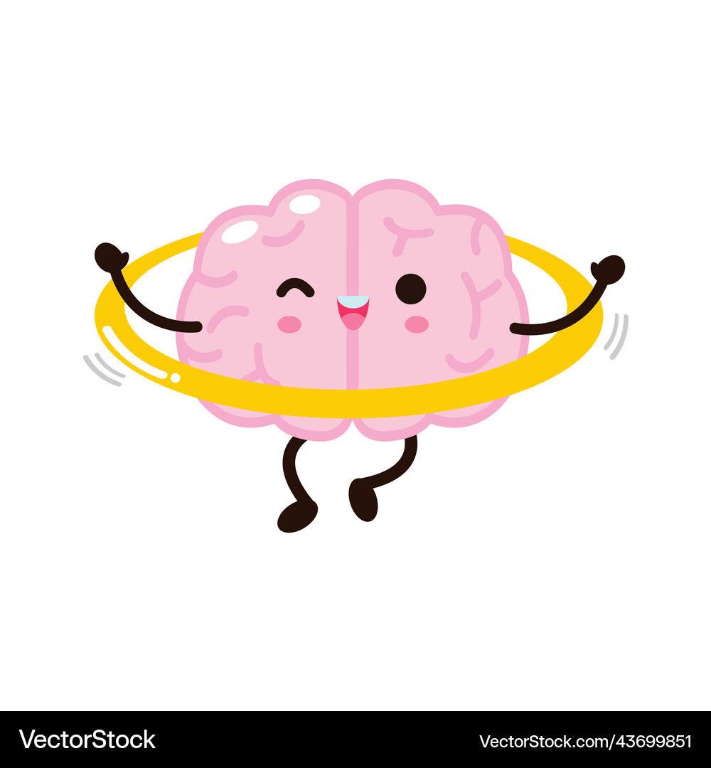 Cute funny human brain character playing hulahoop Vector Image