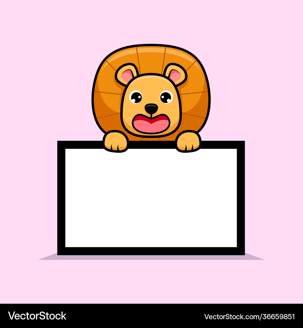Cute lion king holding blank text board design Vector Image