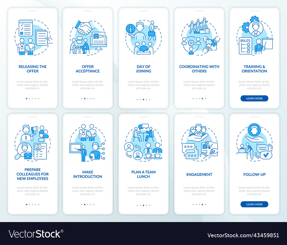 Developing employee integration blue onboarding Vector Image