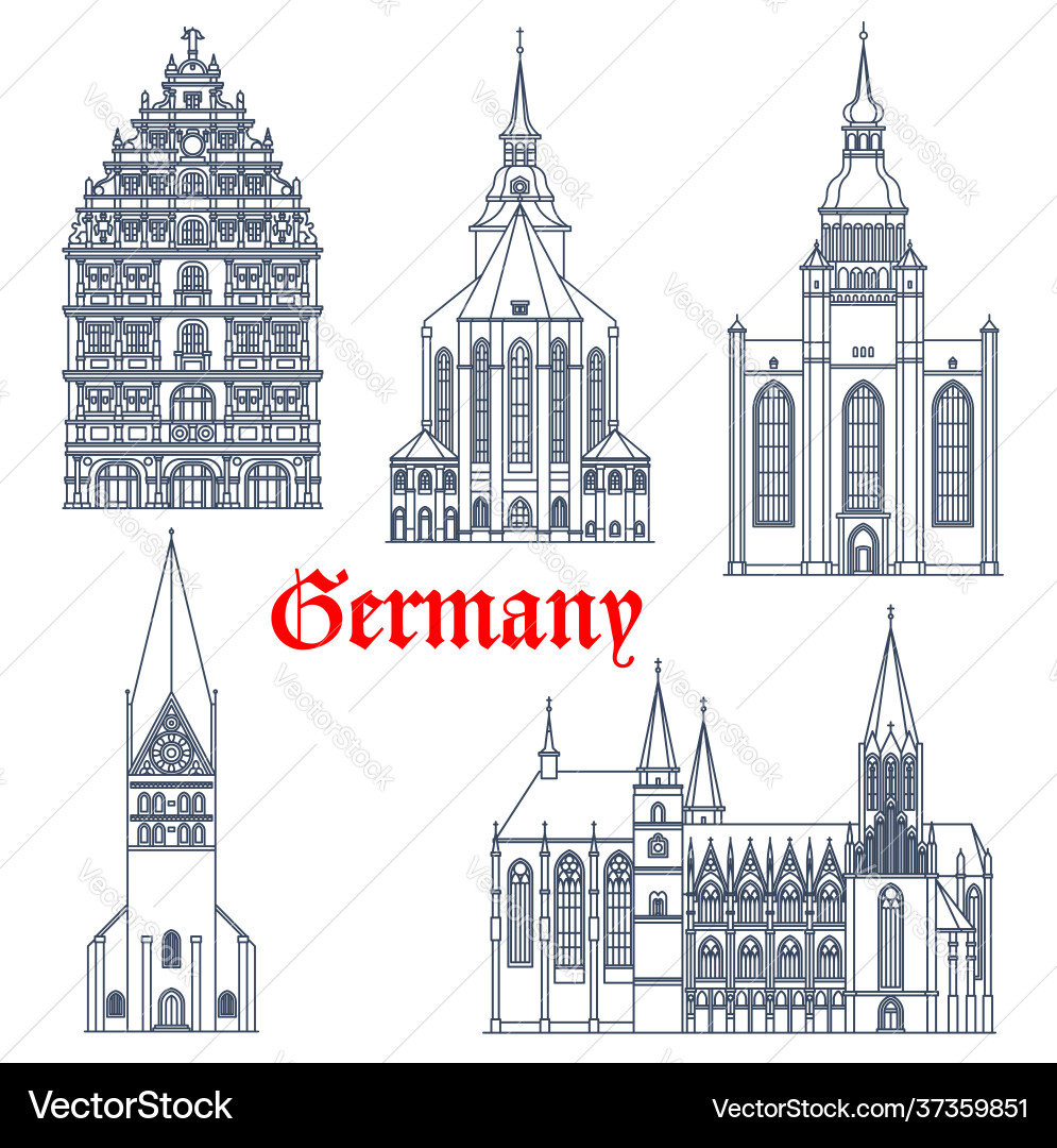 Germany landmark architecture cathedrals icons Vector Image