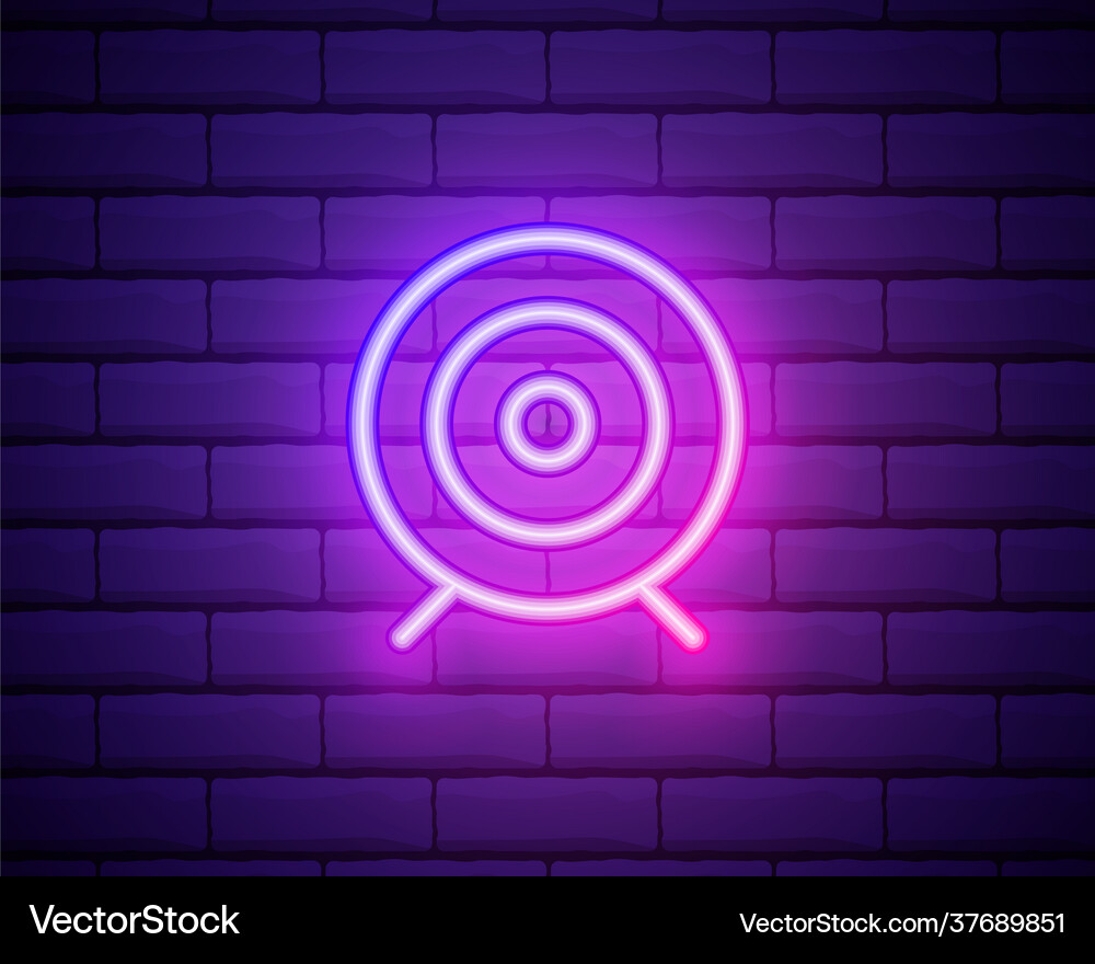 Glowing neon target icon isolated on brick wall Vector Image