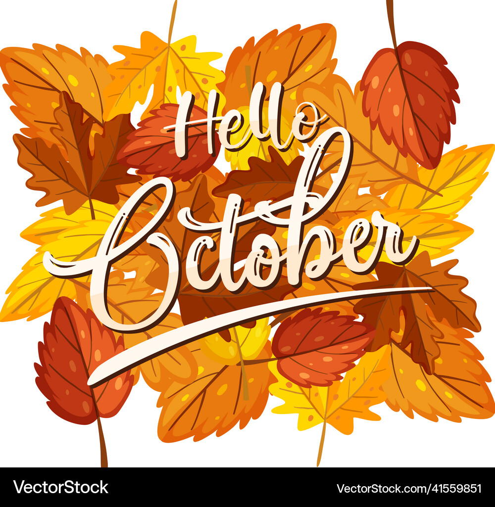Hello october logo with ornamental autumn leaf Vector Image