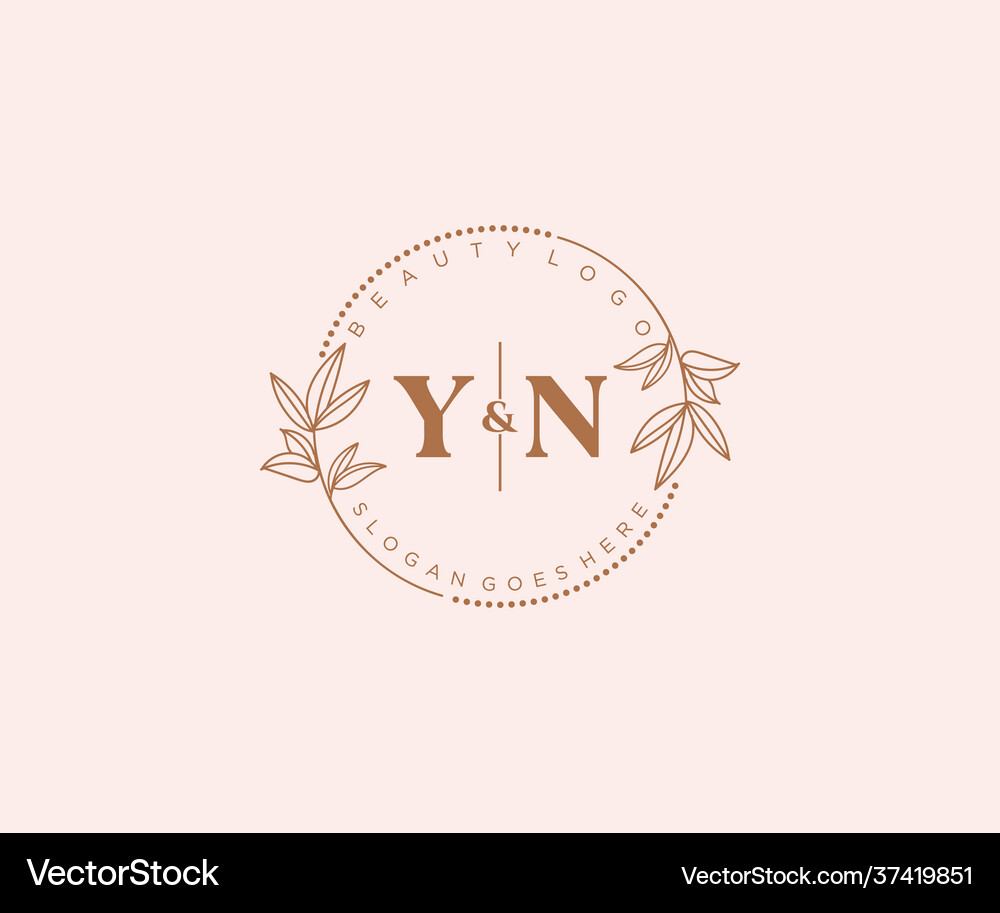 Initial yn letters beautiful floral feminine Vector Image