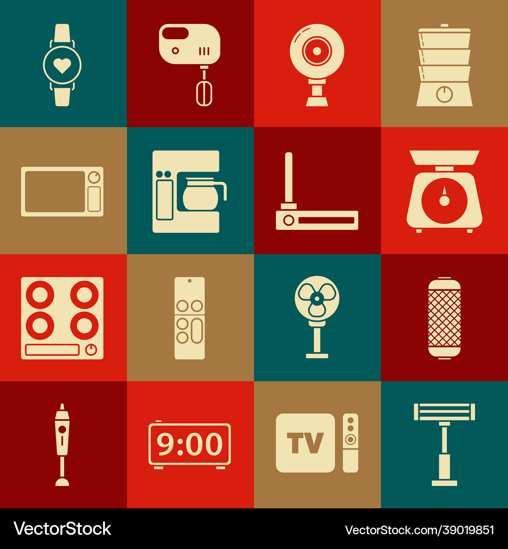 Set electric heater stereo speaker scales web Vector Image