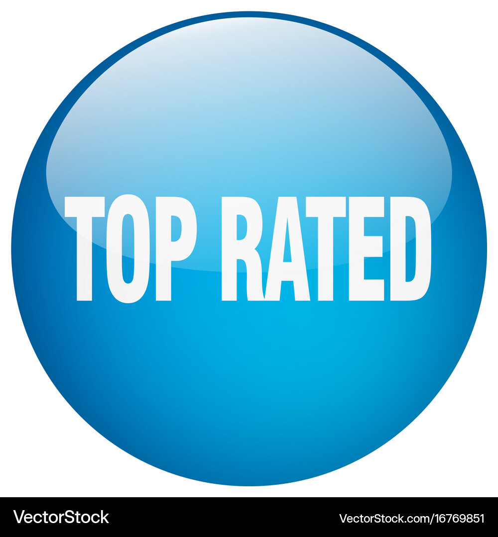 Top rated blue round gel isolated push button Vector Image