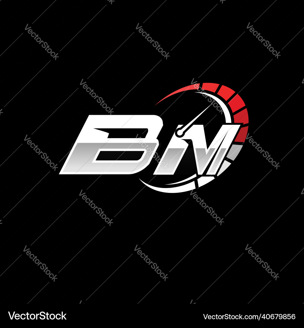 Bm logo letter speed meter racing style Royalty Free Vector