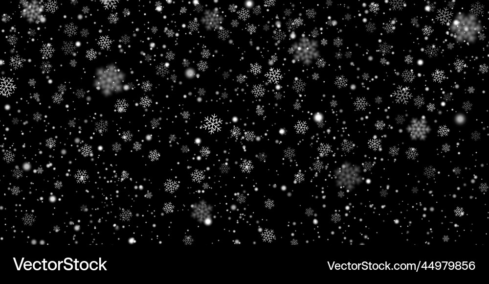 Falling winter heavy snow snowflakes on black Vector Image