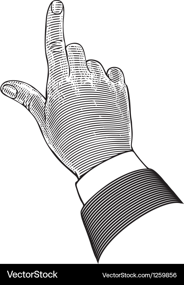 Hand with pointing finger in engraving style Vector Image