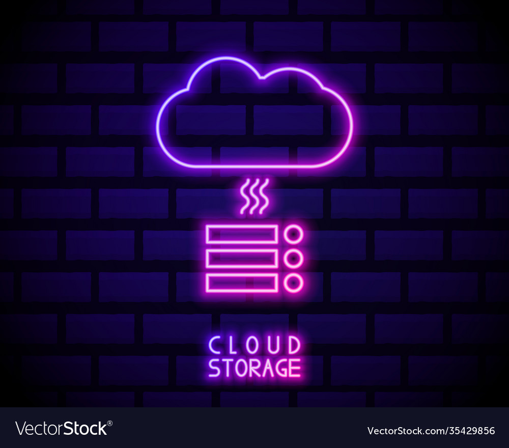 Neon cloud hosting icon glowing cloud Royalty Free Vector