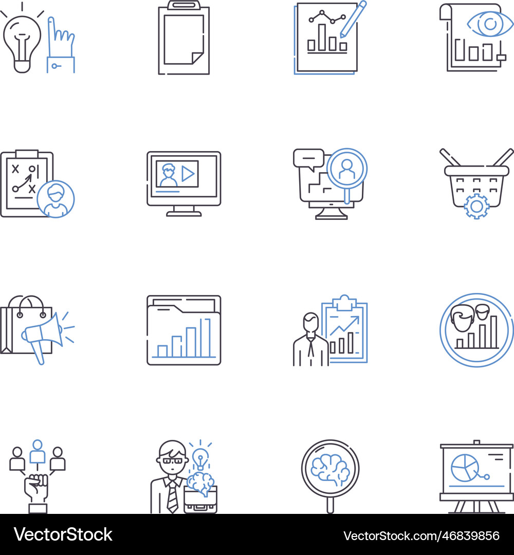 Plan of attack line icons collection strategy Vector Image