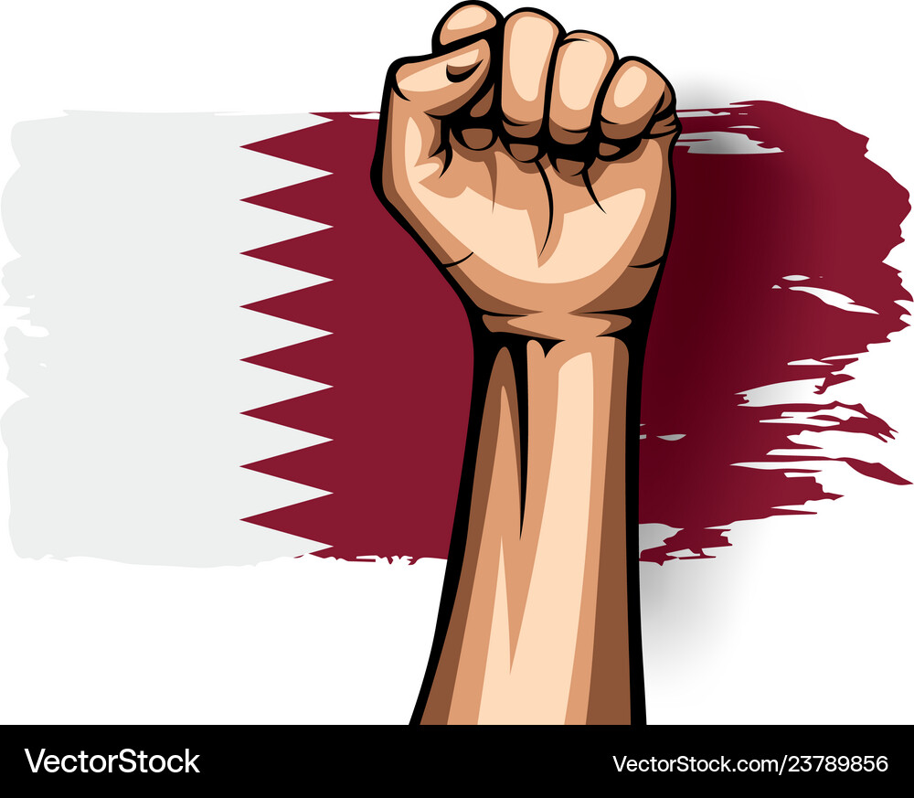Qatar flag and hand on white background Royalty Free Vector