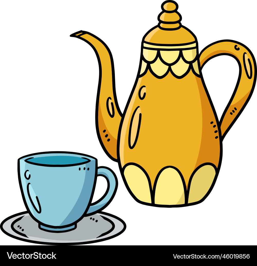 Ramadan tea set cartoon colored clipart Royalty Free Vector