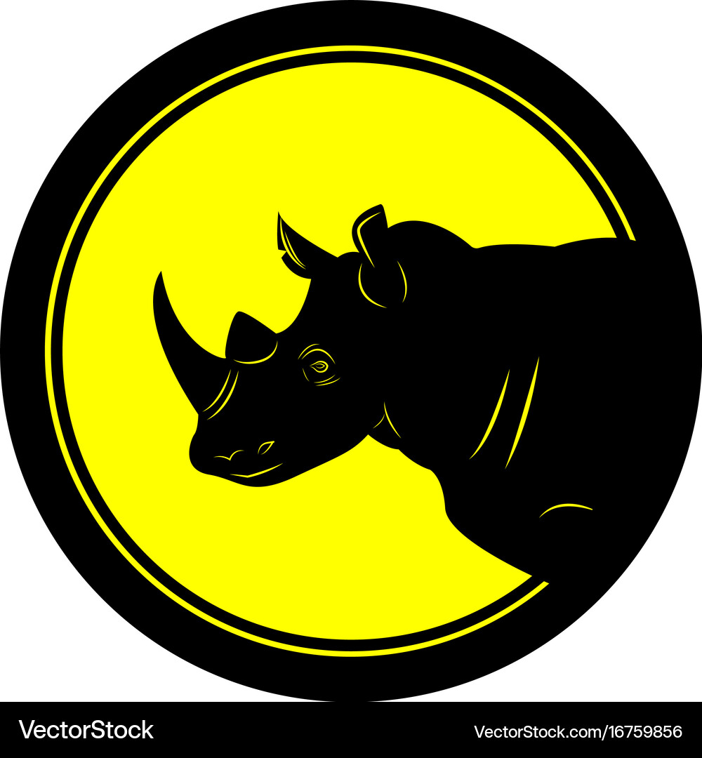 Round emblem with black thick stroke rhino Vector Image