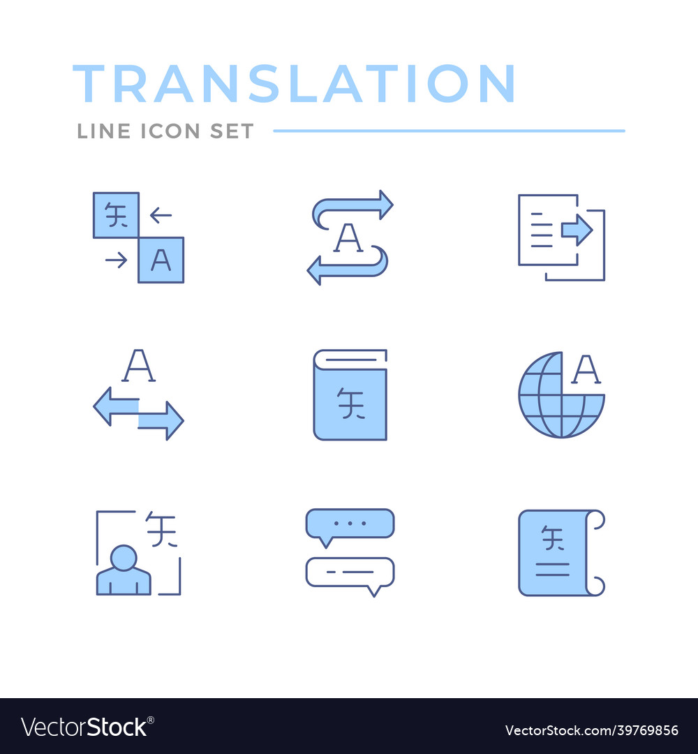 Set color line icons of translation Royalty Free Vector