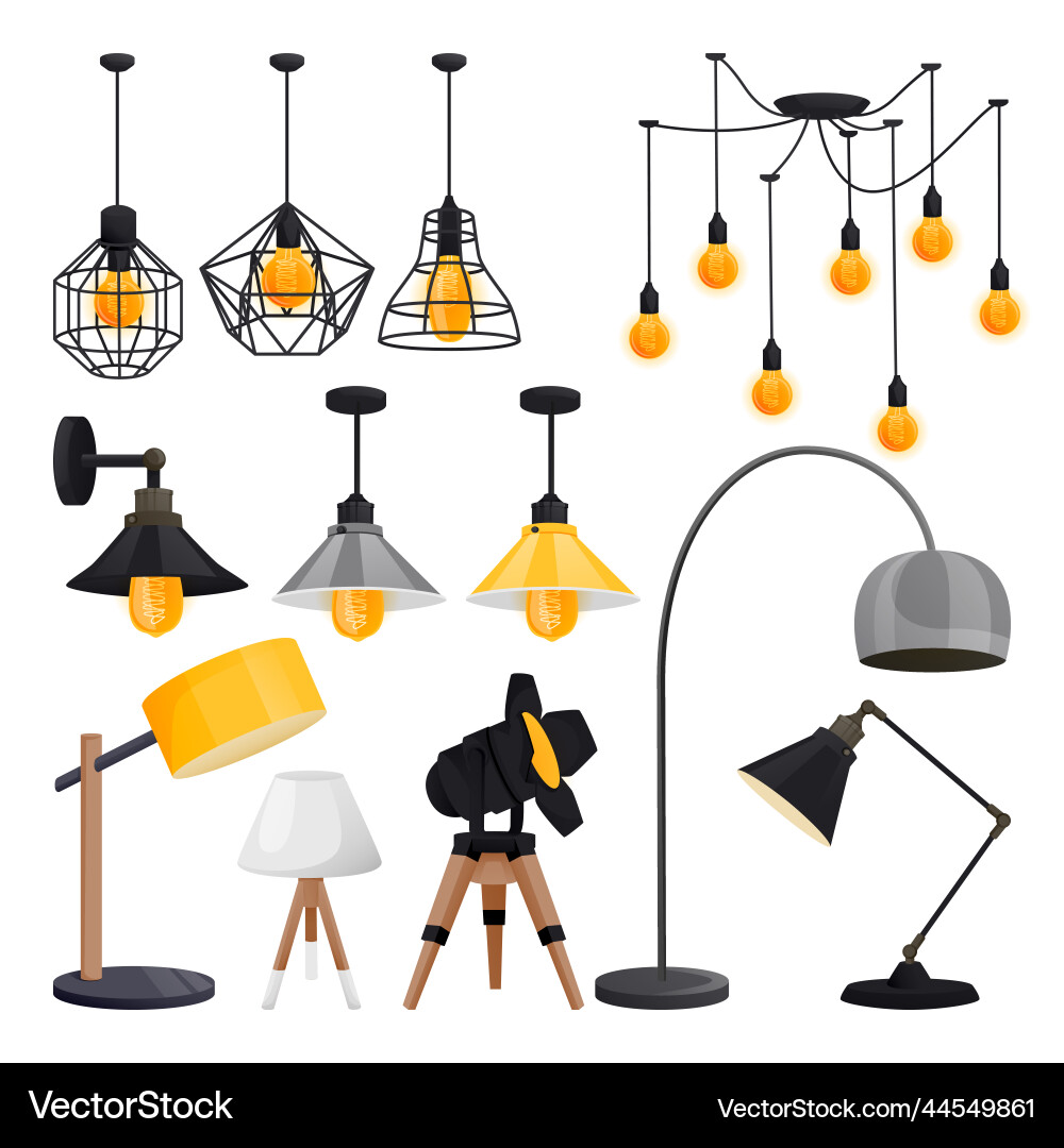 Electric lamps collection loft light bulbs Vector Image